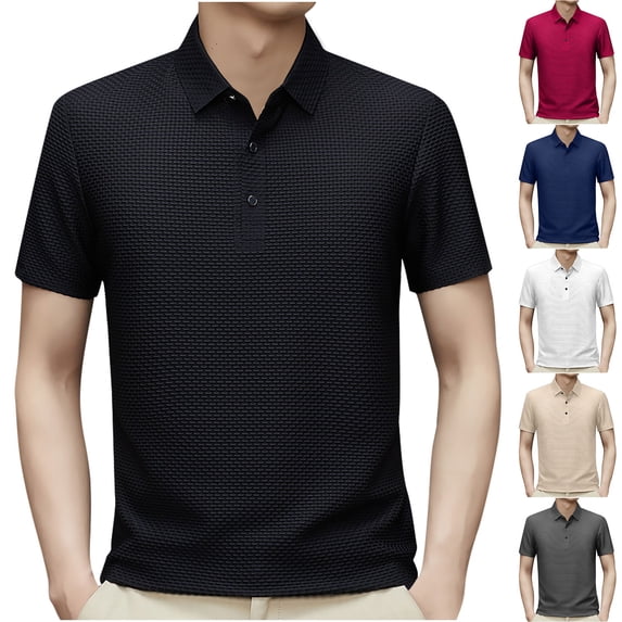 Afuyipoi Men's Classic Fit Polo Shirt,Button Collar Timeless Stripe ...