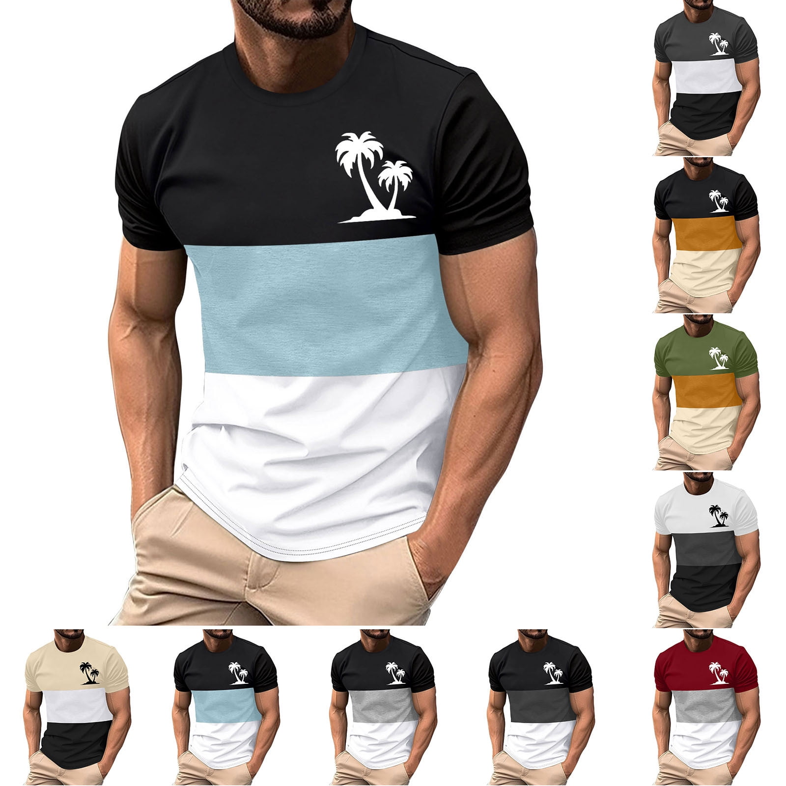 Afuyipoi Men's Color Block Palm Tee,Graphic Lightweight Soft Casual ...