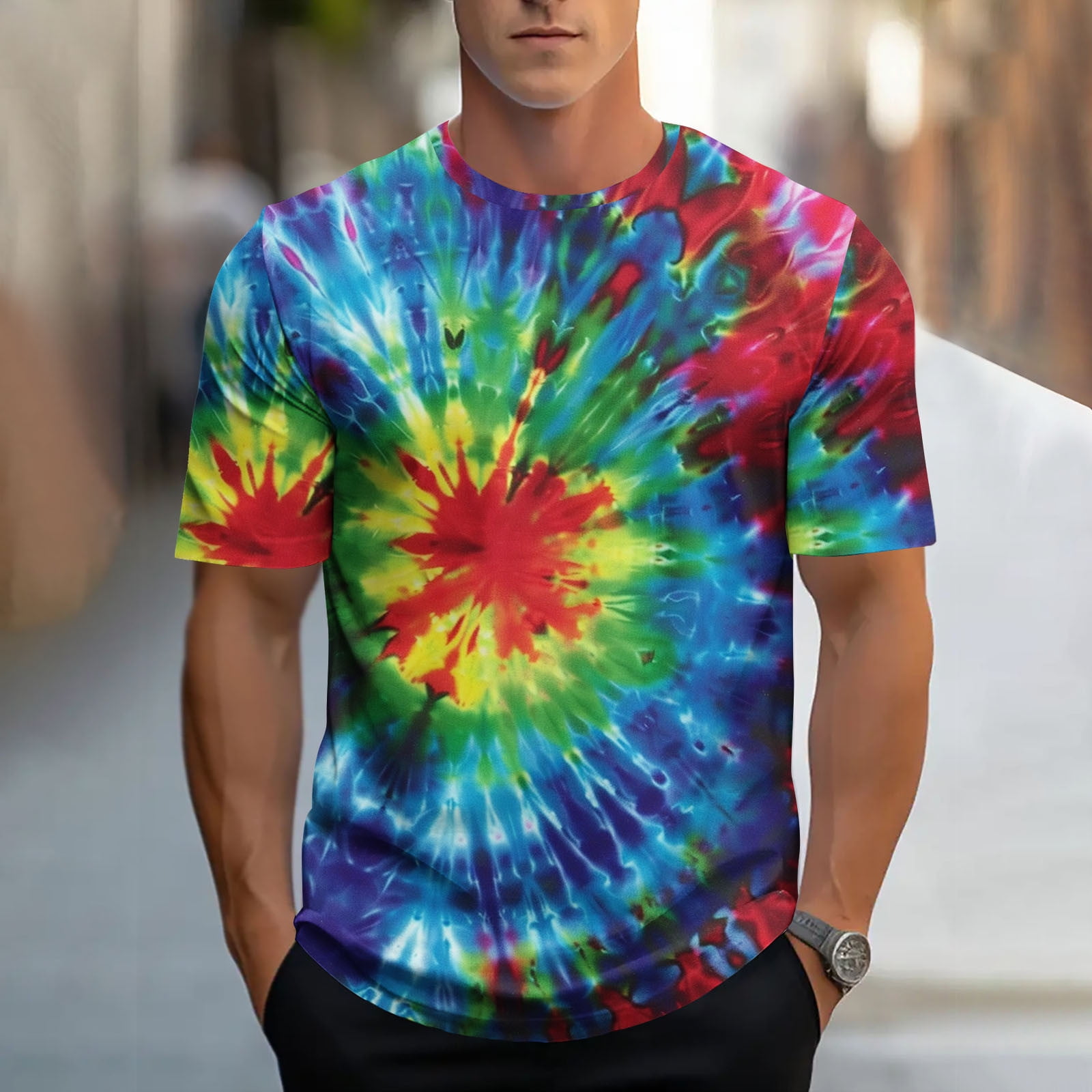 Afuyipoi Men's Color Fade Sport Top,Relaxed Streetwear Soft Gradient ...