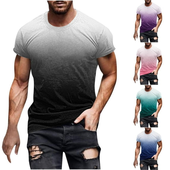 Afuyipoi Men's Color Flow Training Tee,Soft Gradient Print High ...