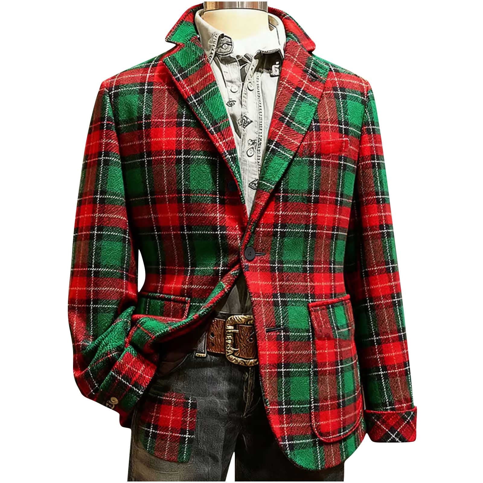 Afuyipoi Men's Corduroy Coat, Christmas Print Single - Button Style ...