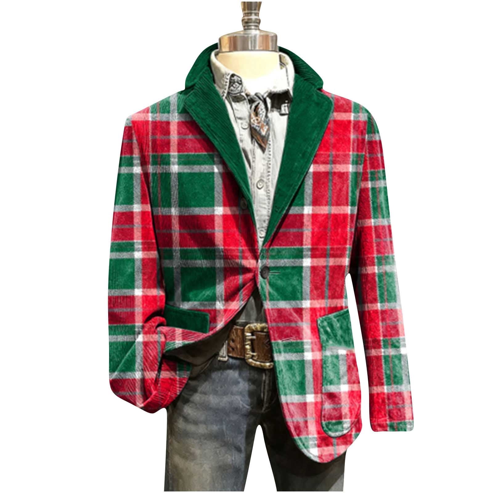 Afuyipoi Men's Corduroy Coat, Pocket Button Party Christmas Print ...