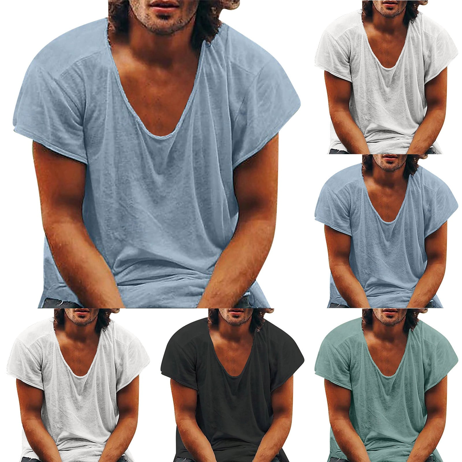 Afuyipoi Men's Cotton T-shirt,Summer Round Neck Loose Fit Solid Color T ...