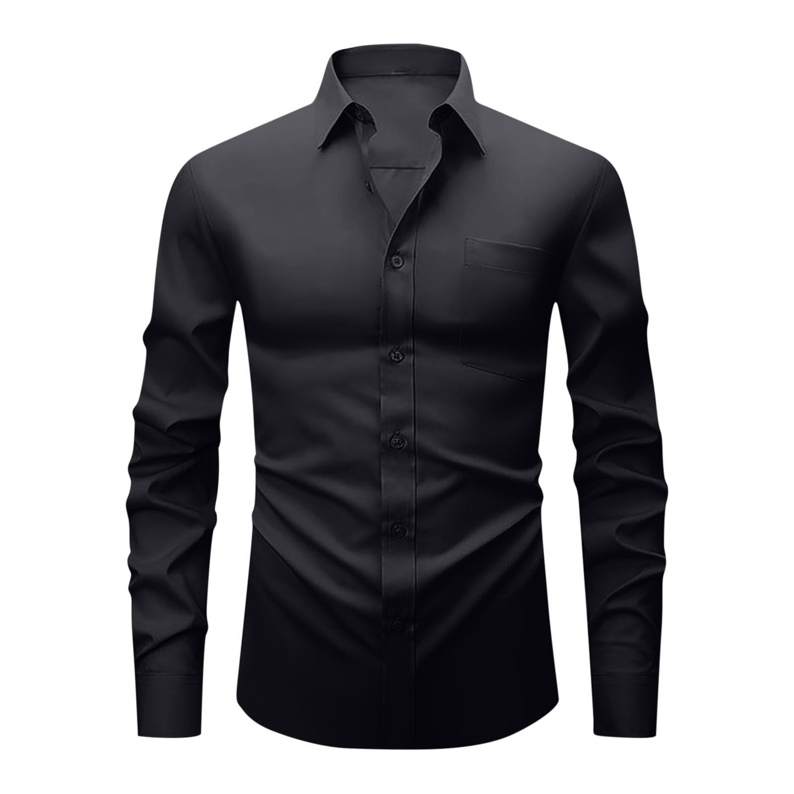 Afuyipoi Men's Dress Shirts Solid Long Sleeve Stretch Formal Shirt Business Casual Button Down ...
