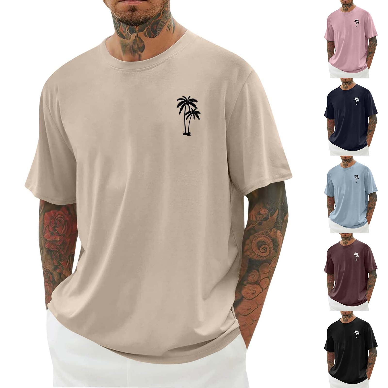 Afuyipoi Men's Drop-Shoulder Coconut Tree Print T-Shirt,Athletic ...