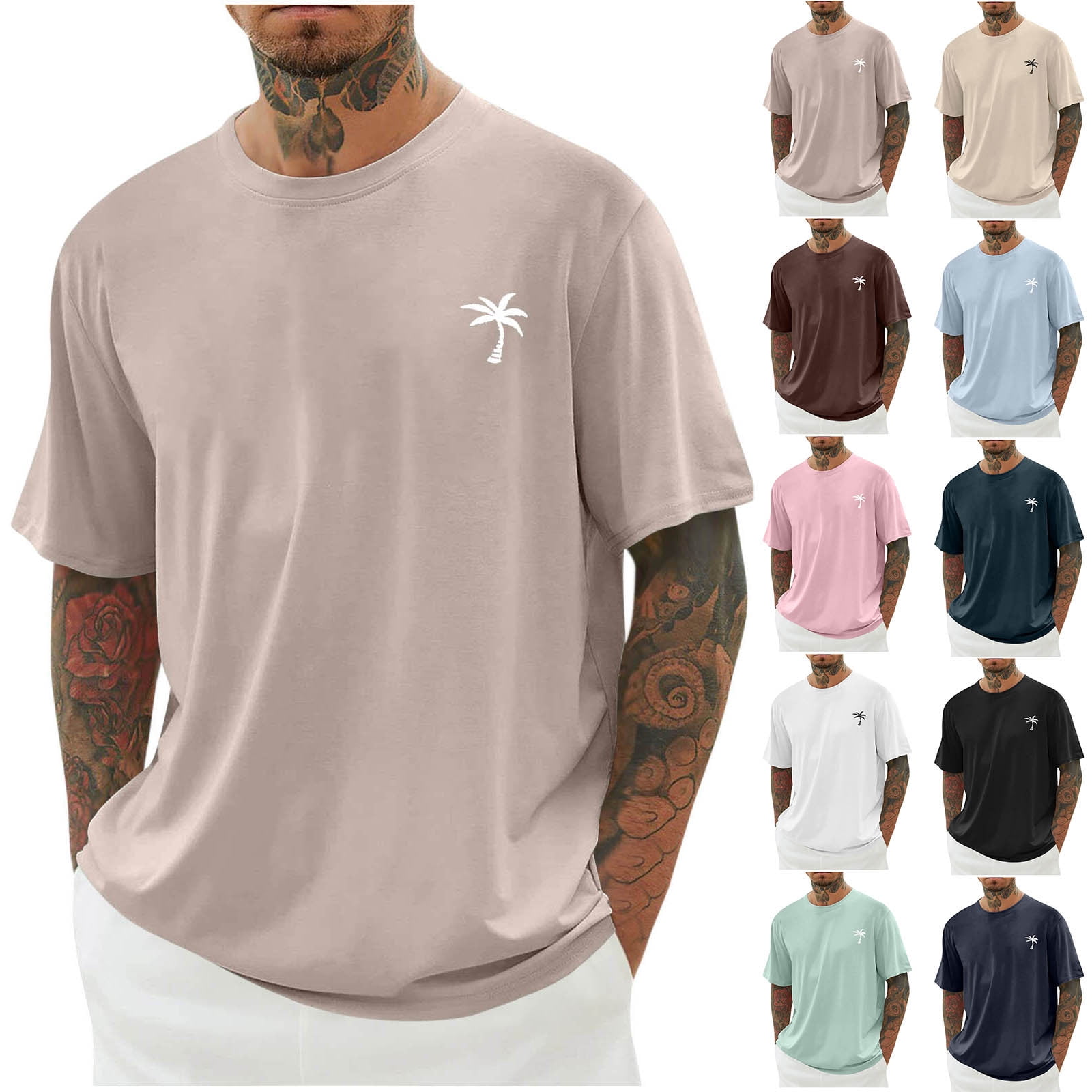 Afuyipoi Men's Drop-Shoulder Letter Print T-Shirt,Relaxed Fit Round ...