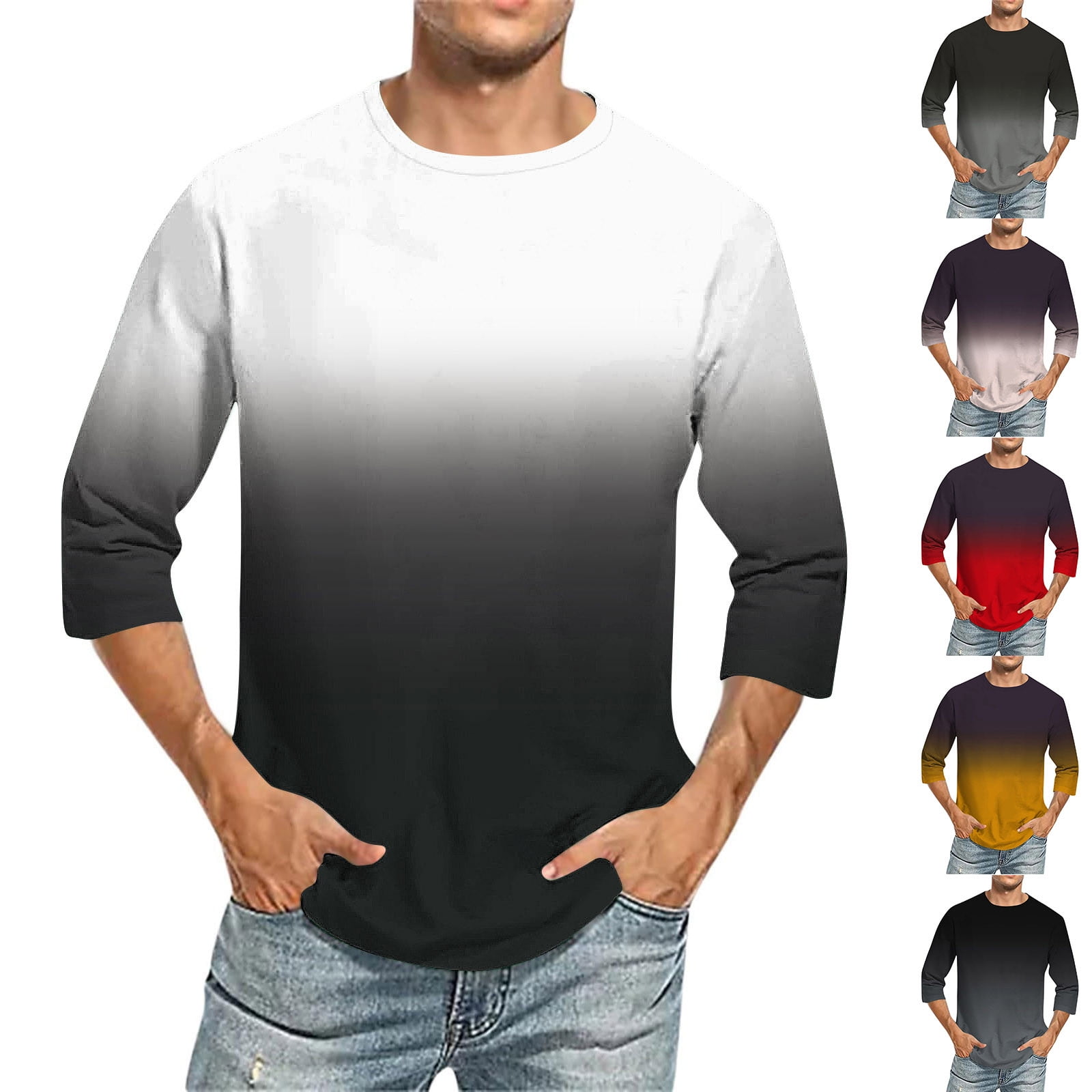 Afuyipoi Men's Gradient Print Three-Quarter Sleeve T-Shirt,Lightweight ...