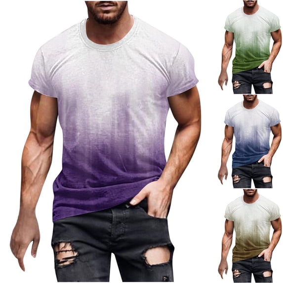 Afuyipoi Men's Gradient Print Workout Tee,Fade Color Full Size Scale ...