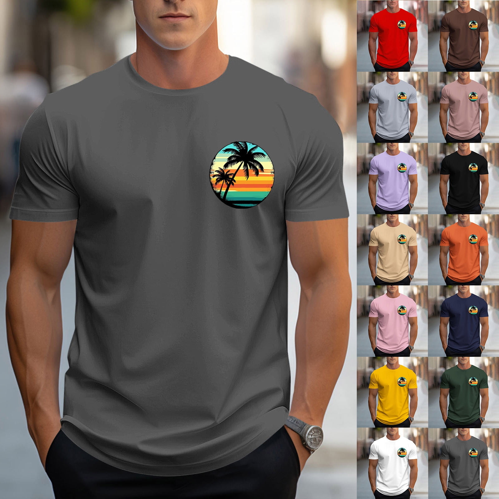 Afuyipoi Men's Hawaiian Print Sport Tee,Relaxed Tropical Floral ...