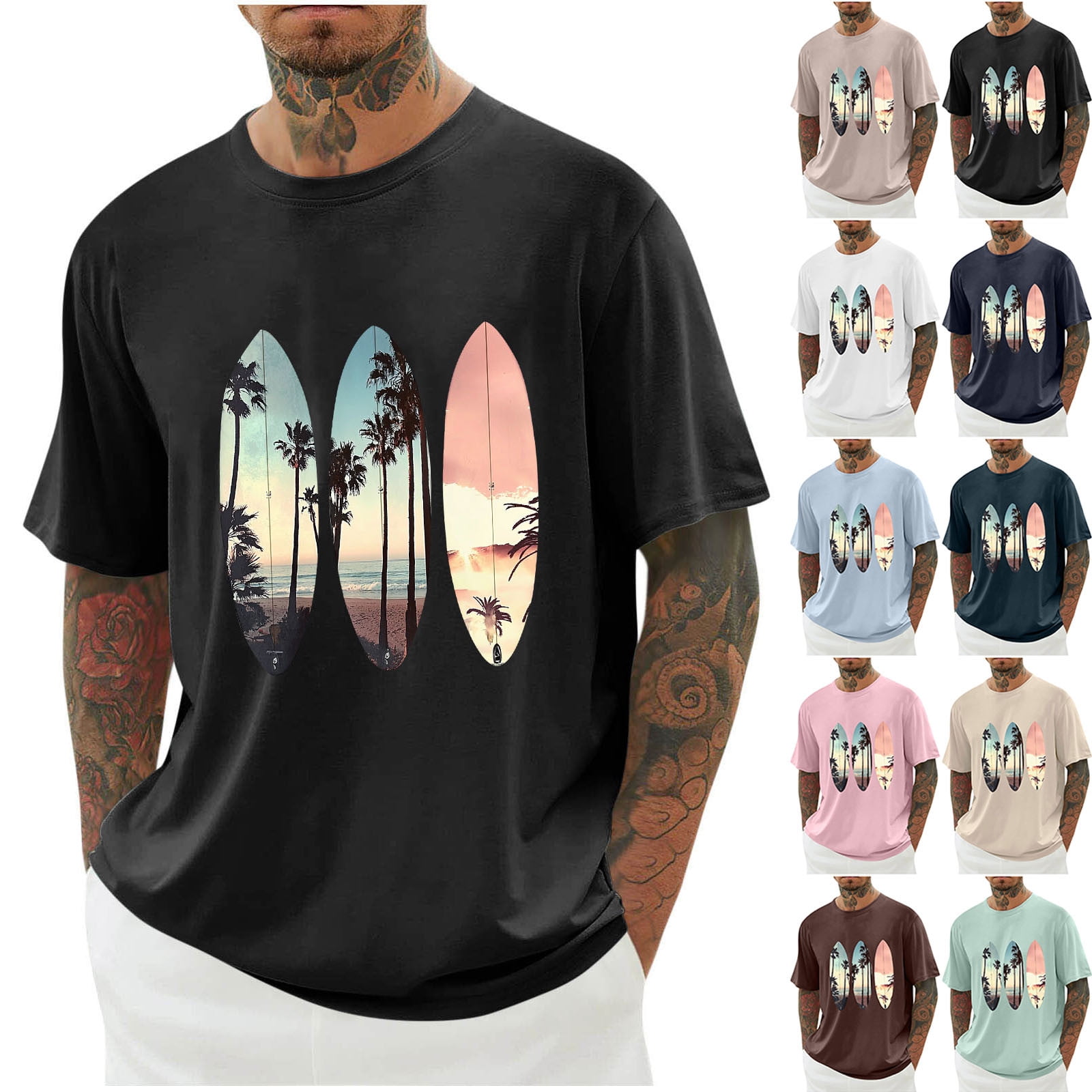 Afuyipoi Men's Hawaiian Print T - Shirt,Drop - Shoulder Round Neck ...