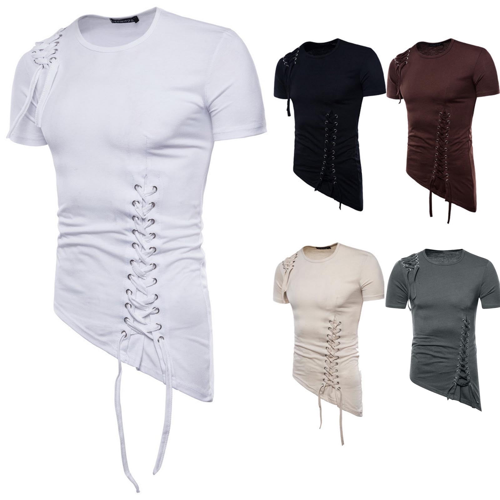 Afuyipoi Men's Irregular T-Shirts,Solid Relaxed Summer Loose Shirt ...