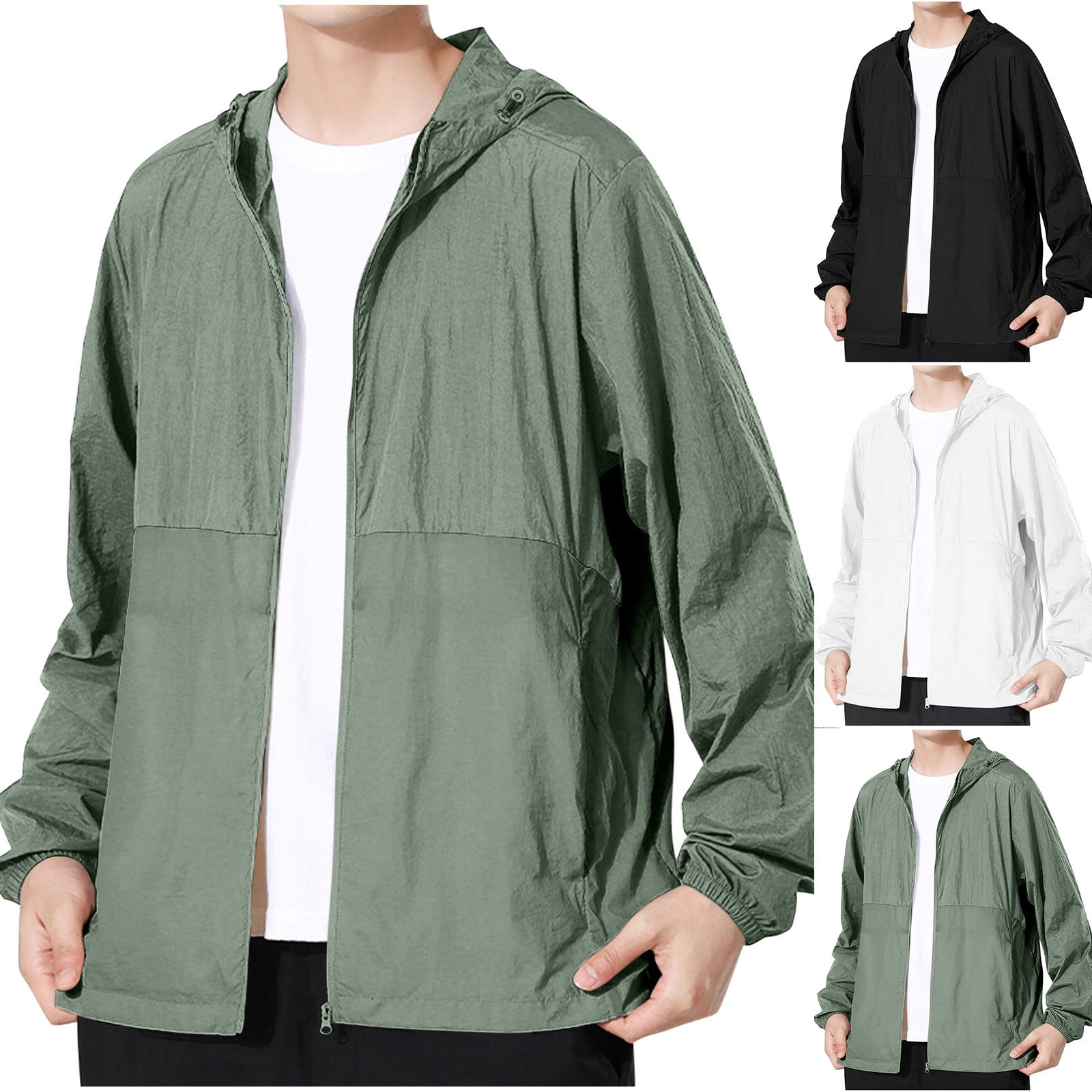 Afuyipoi Men's Lightweight Outdoor Hooded Jacket,Ultra-Light UPF 50 ...