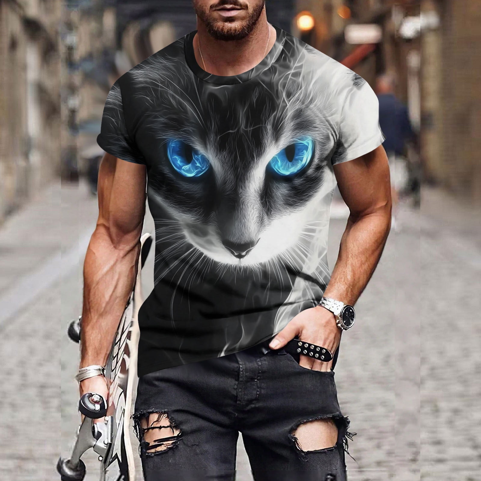 Afuyipoi Men's Novelty Cat Print Tee,Lightweight Stretch Relaxed ...