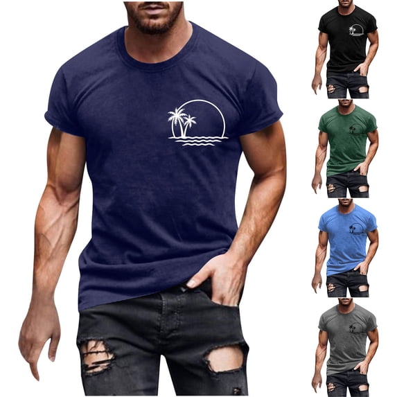 Afuyipoi Men's Palm Tree Print Training Tee,Performance Stretch Knit ...