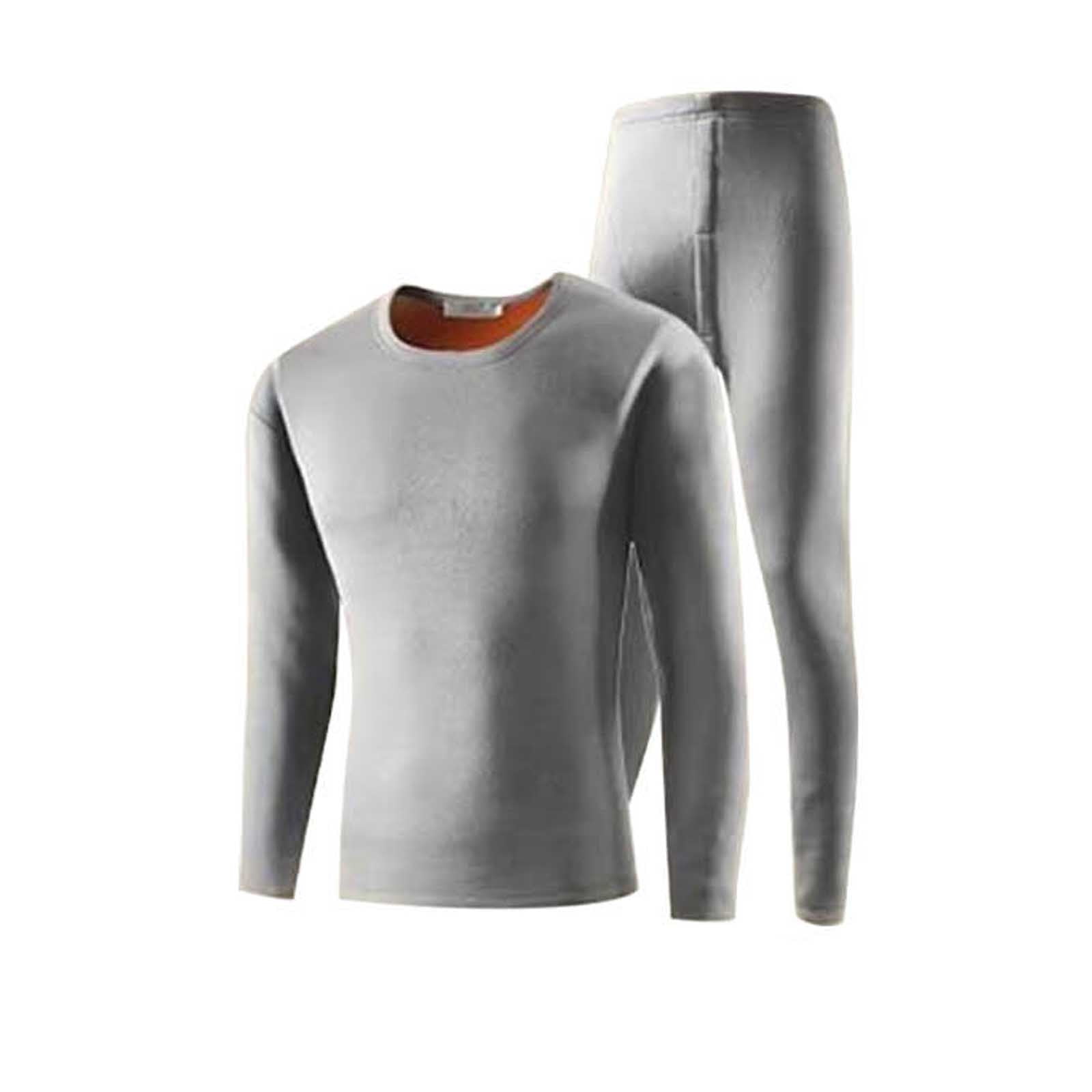 Afuyipoi Men's Pullover Thermal Suit, Solid Color Long Sleeve Set High ...