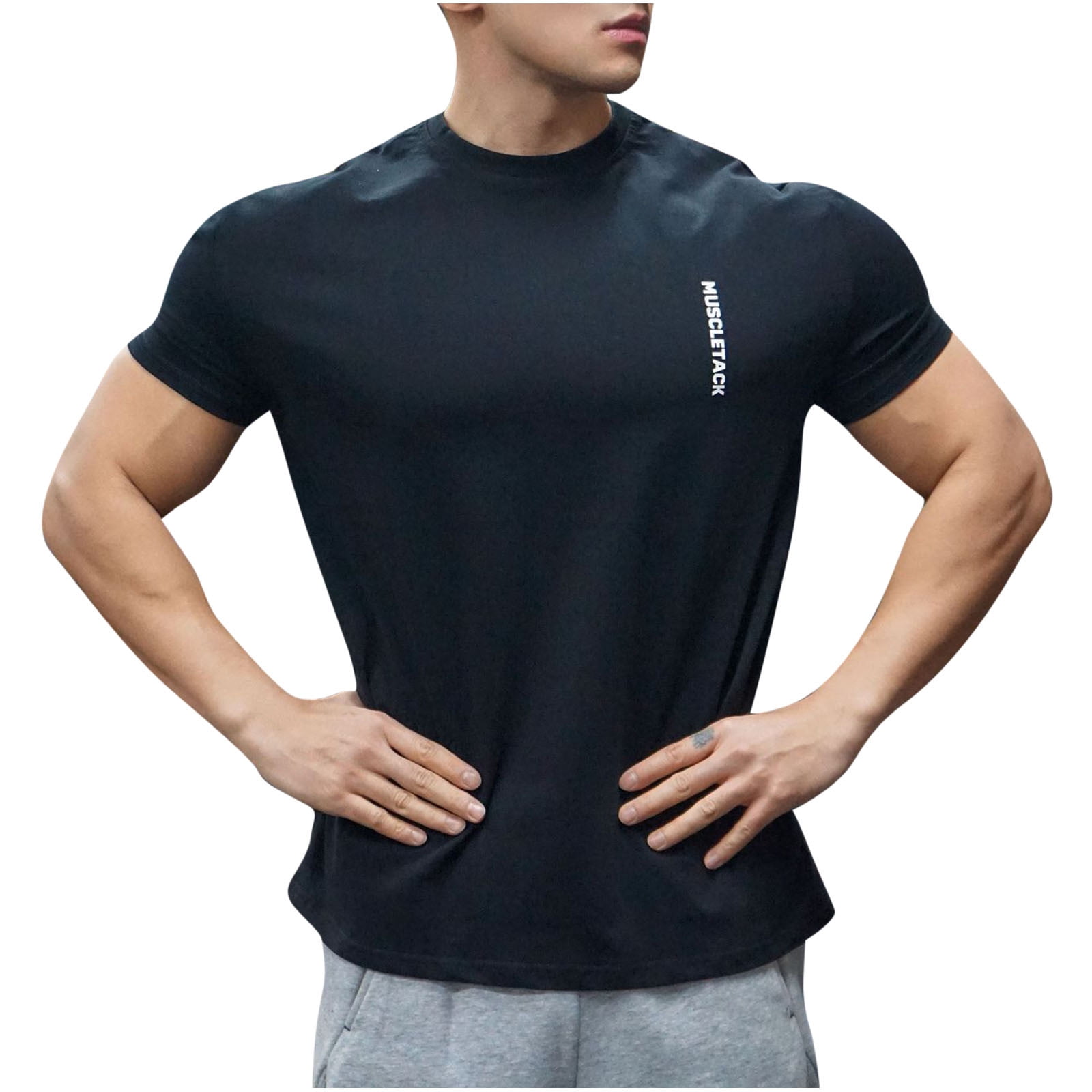 Afuyipoi Men's Quick Dry Workout Gym Short Sleeve T Shirt Letter Print ...
