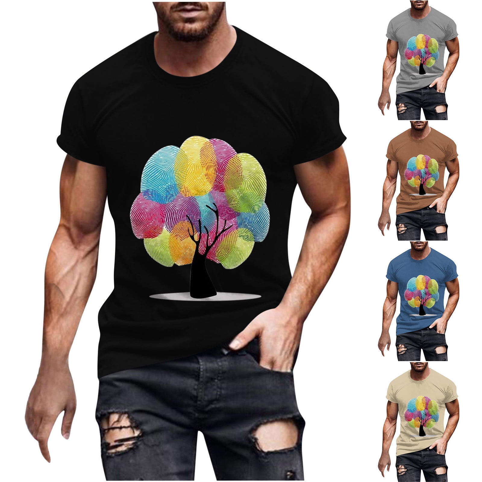 Afuyipoi Men's Rainbow Graphic Training Tee,Vibrant Color Block Print ...