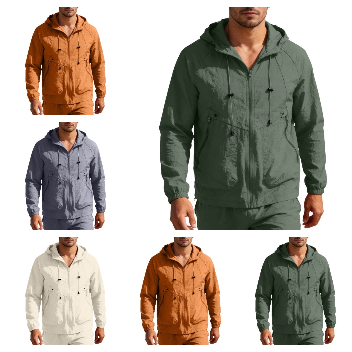 Afuyipoi Men's Sunscreen Jacket,Long Sleeved Lightweight Hooded Zip Sun ...