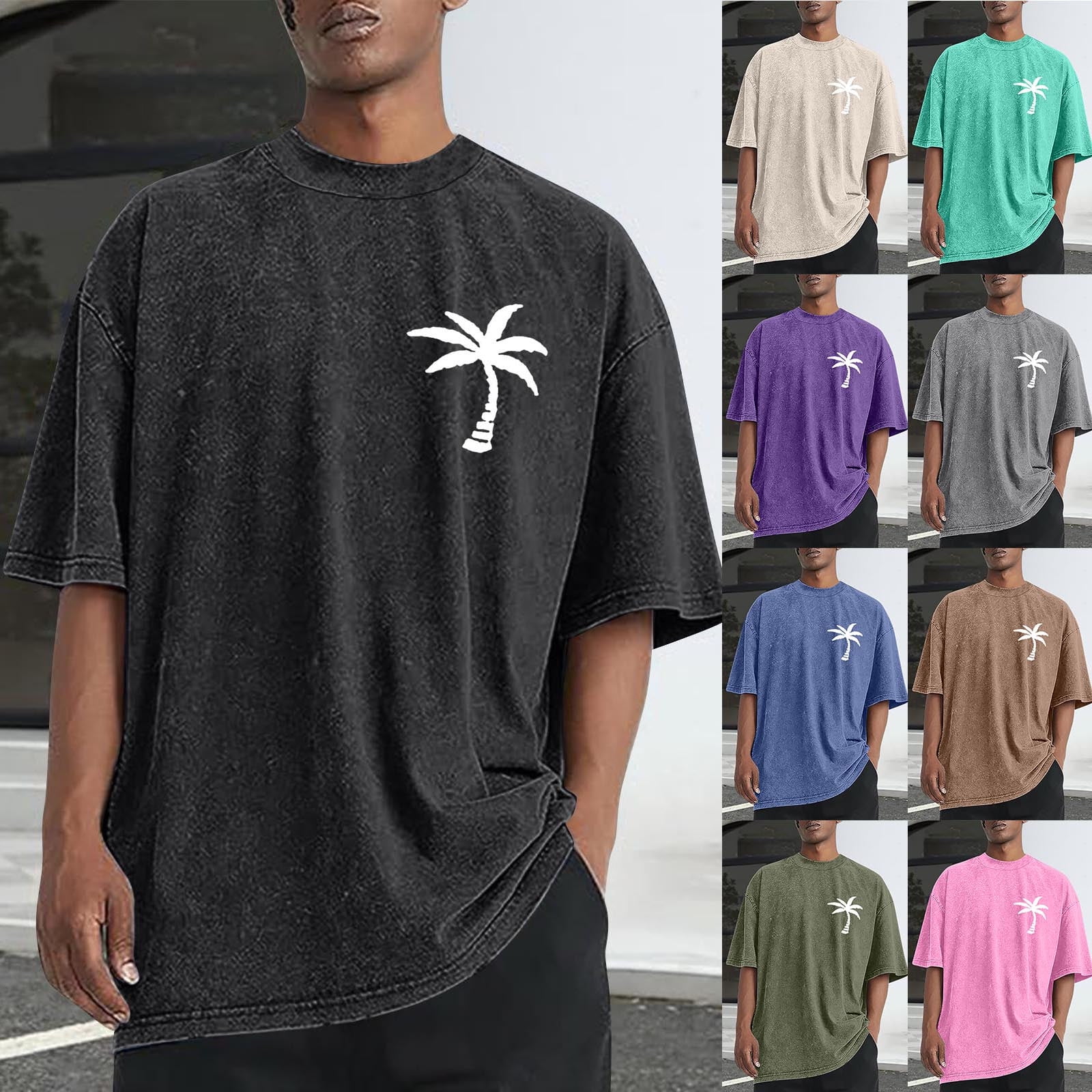Afuyipoi Men's T - Shirt, Casual Round Neck Sports Solid Color Cotton ...