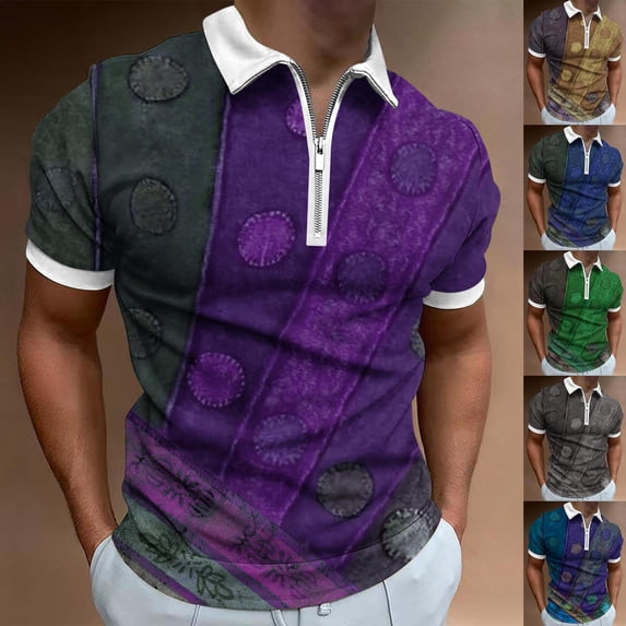 Afuyipoi Men's T-Shirts,Zipper T-Shirt Turn Down Collar Short Sleeve ...