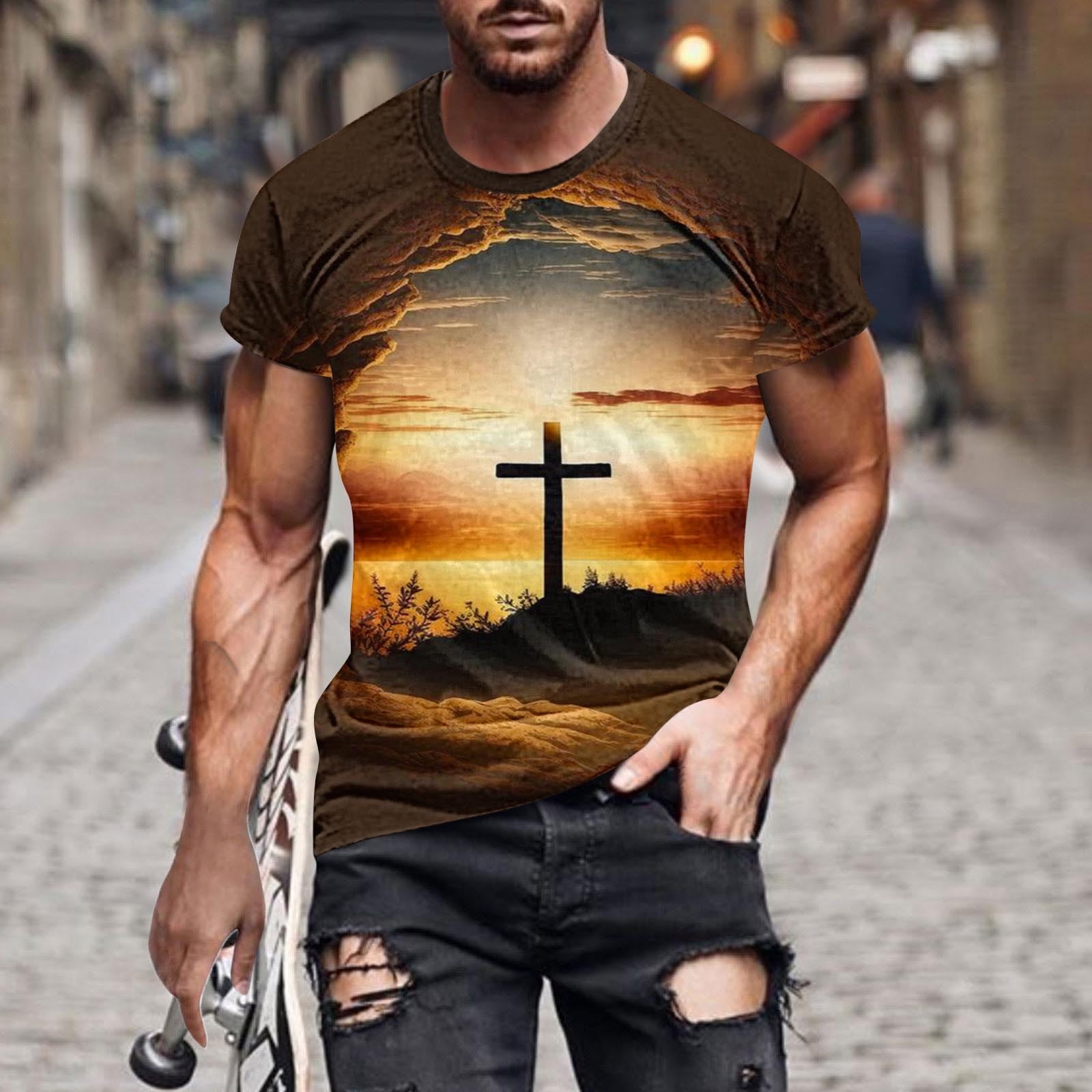 Afuyipoi Men's Training Tee with Cross Motif,Performance Lightweight ...