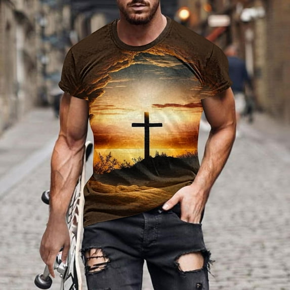 Afuyipoi Men's Training Tee with Cross Motif,Performance Lightweight ...