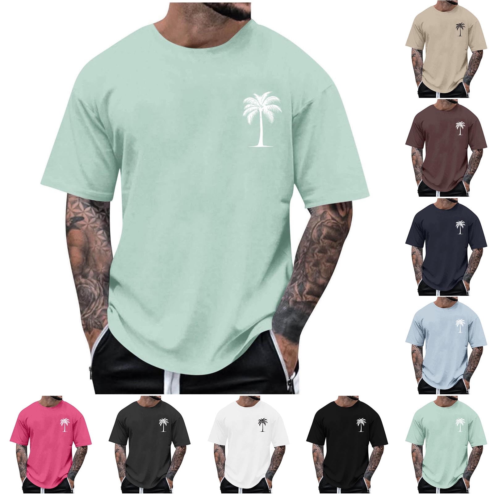 Afuyipoi Men's Tropical T-Shirt,Relaxed Fit Palm Tree Print Breathable ...
