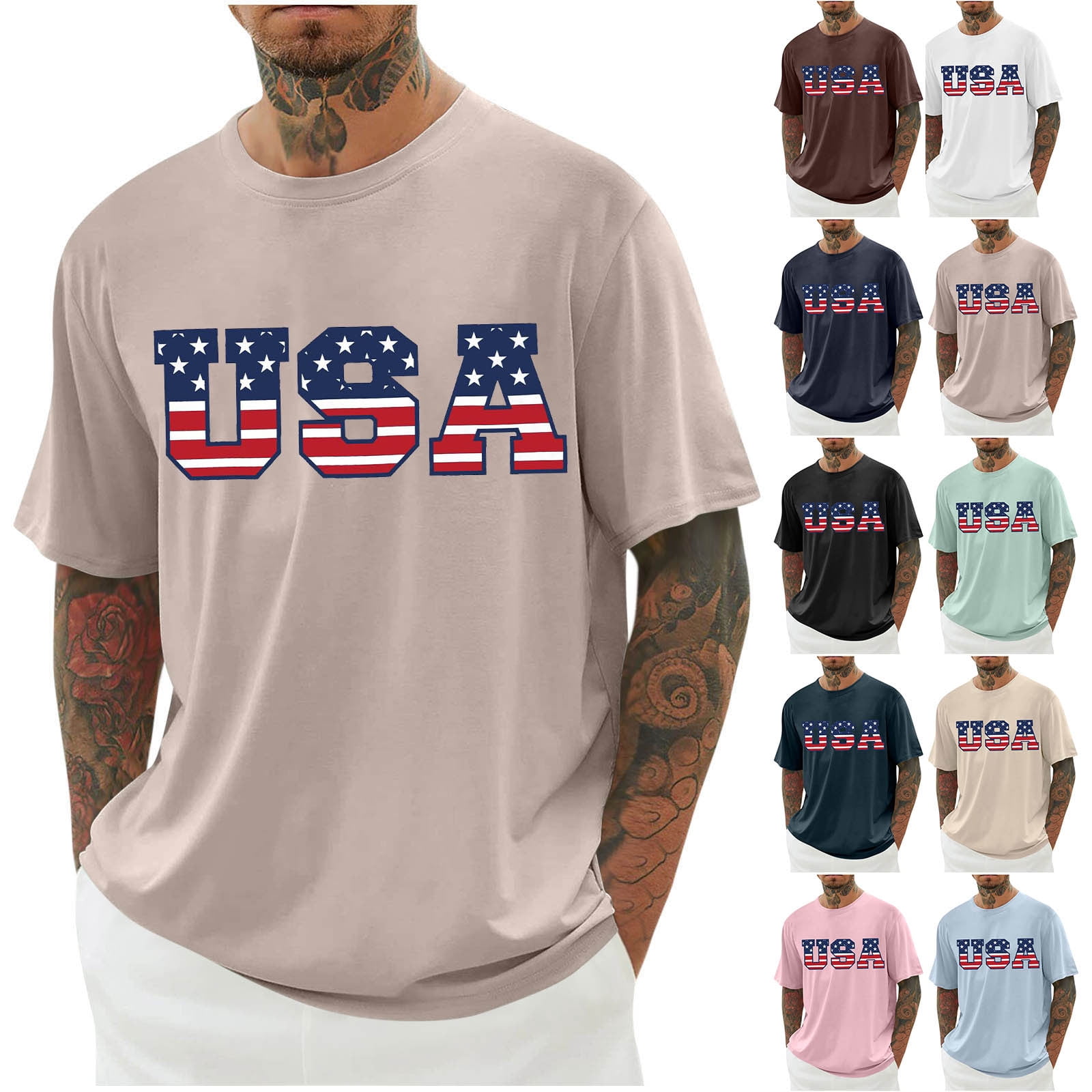 Afuyipoi Men's USA Print Athletic Tee,Comprehensive Sizing Bold ...