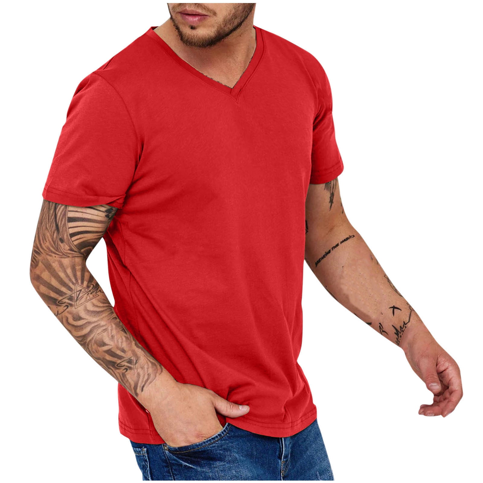 Afuyipoi Men's V Neck T Shirts, Solid Color Casual Stylish Fitted ...