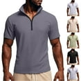 Afuyipoi Men’s Waffle-Knit Half Zip Top, Short-Sleeve Stand-Collar ...