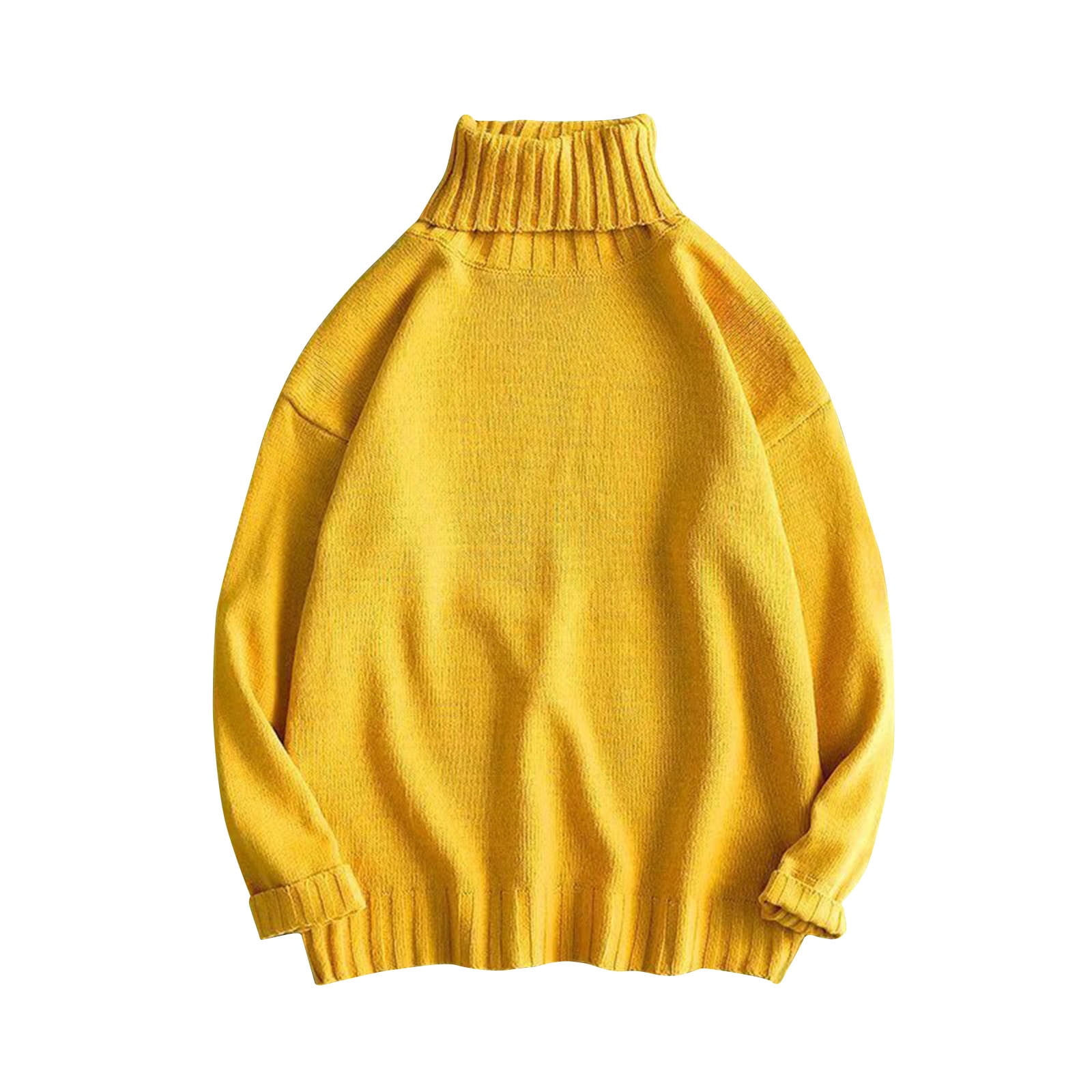 Afuyipoi Men's Winter Solid Color Sweater,High Round Neck Casual Long ...