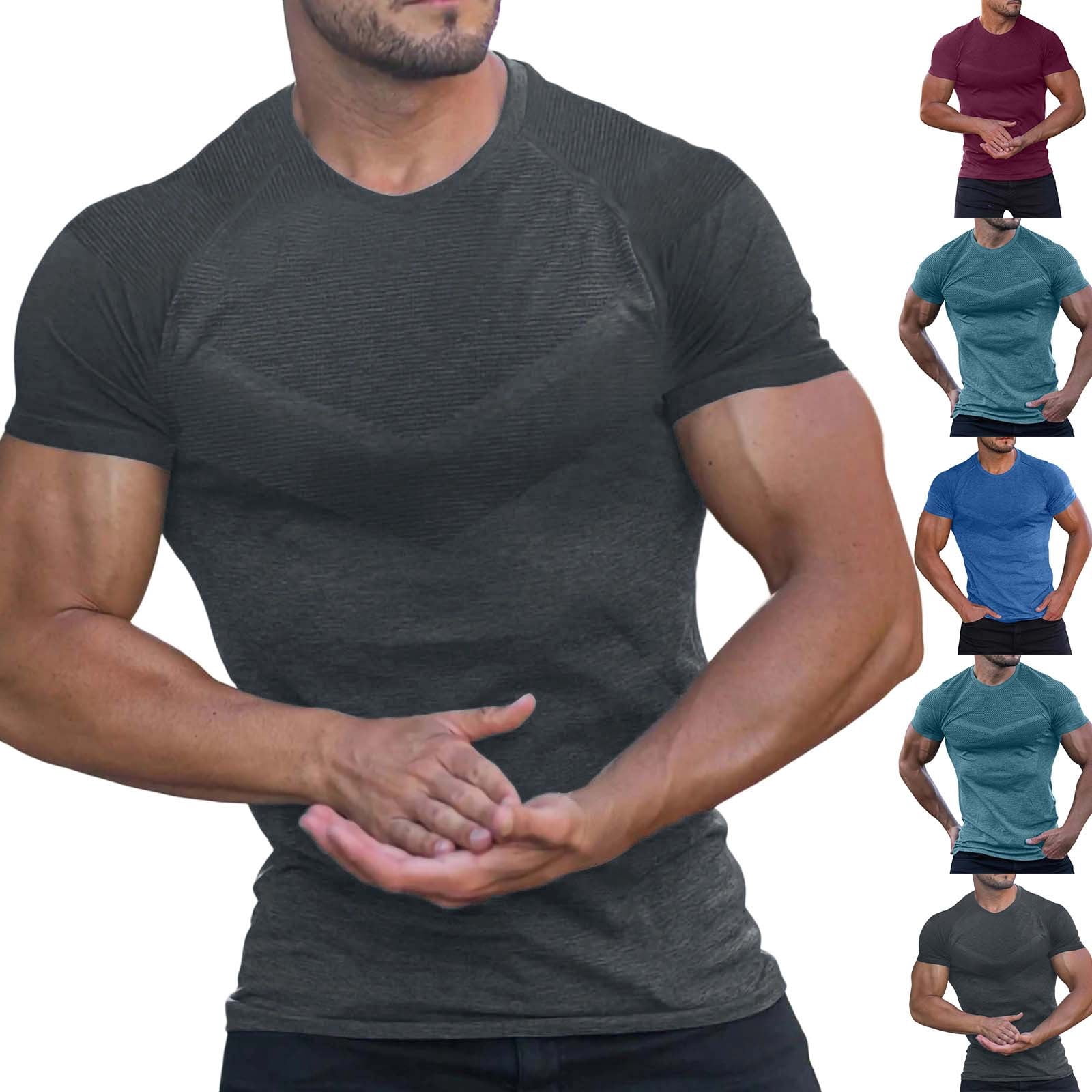 Afuyipoi Men's Workout Gym Short Sleeve T Shirt, Quick Dry Active ...