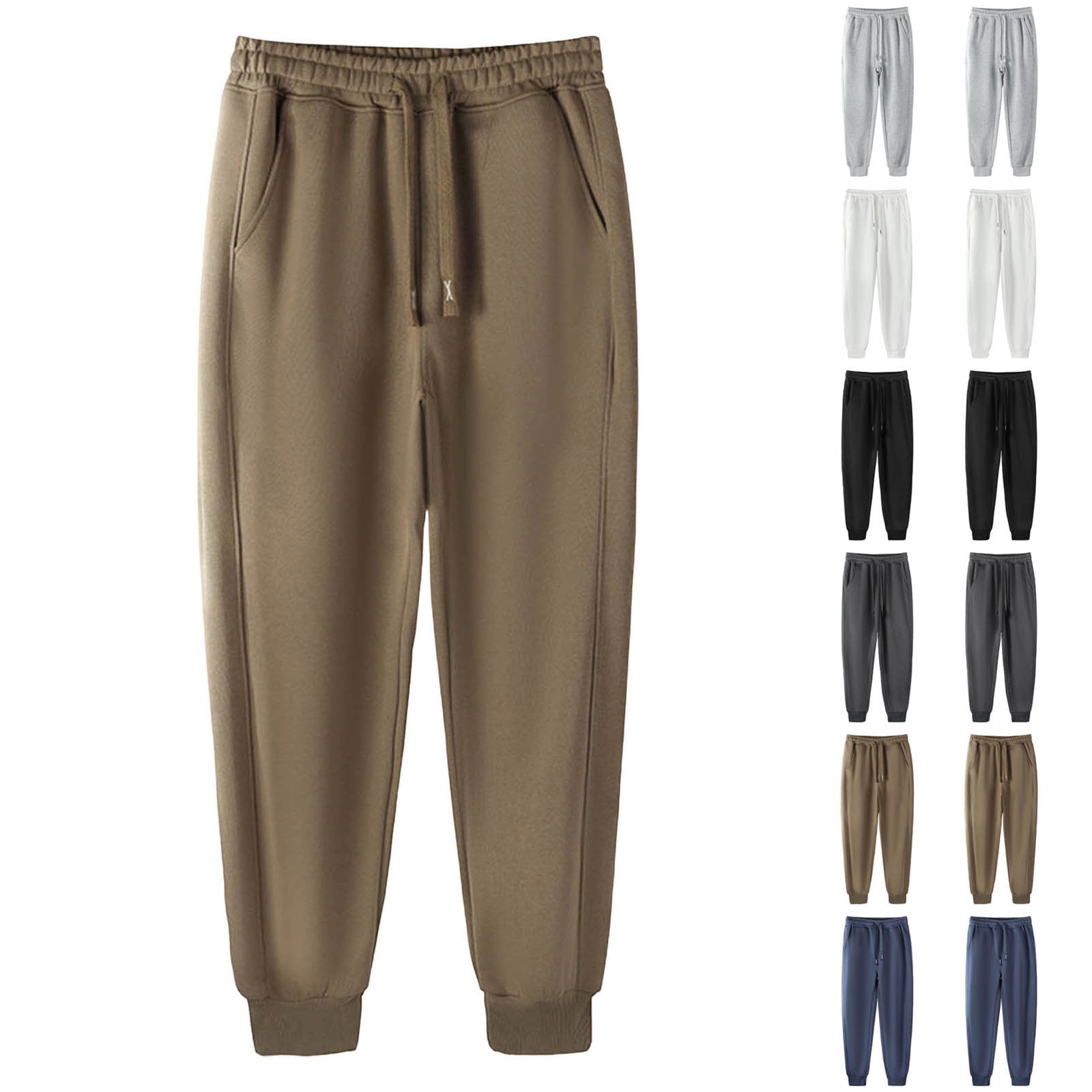 Afuyipoi Men's Workwear Fleece Joggers, Drawstring Elastic Waistband ...