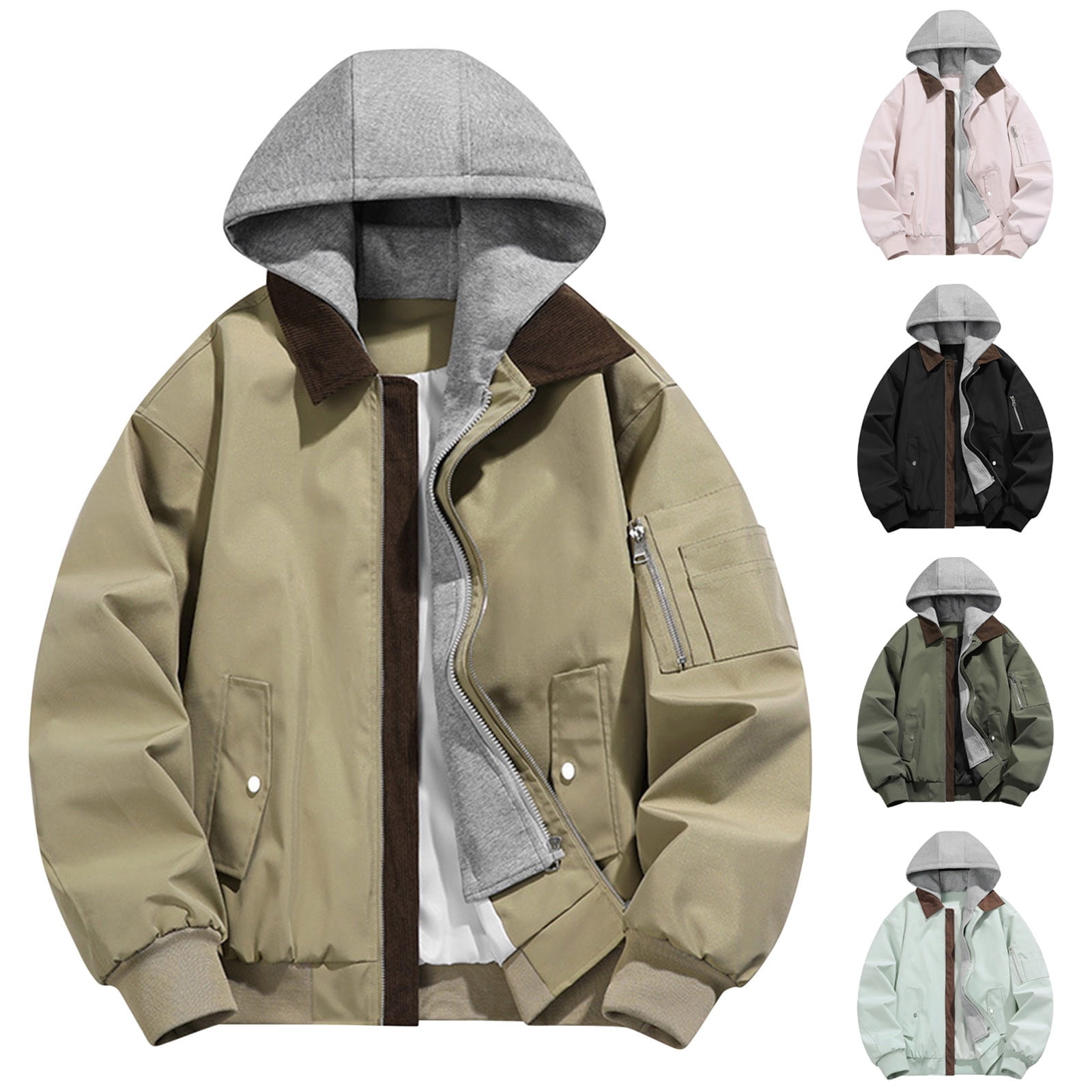 Afuyipoi Mens Cargo Jacket, Casual Hooded Long Sleeve Zip Up Jacket ...