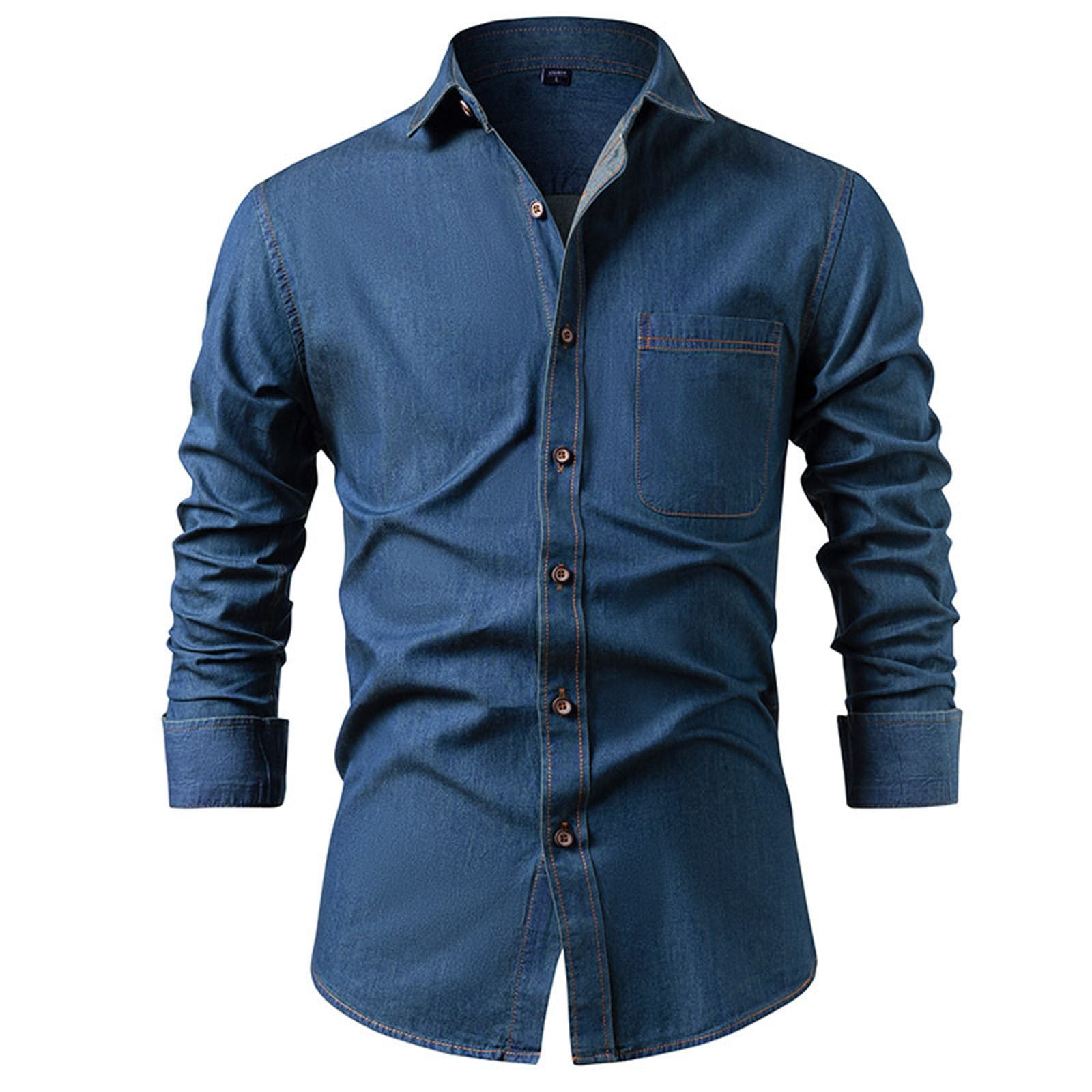 Afuyipoi Mens Casual Denim Button Up Shirts Long Sleeve Shirts,with ...