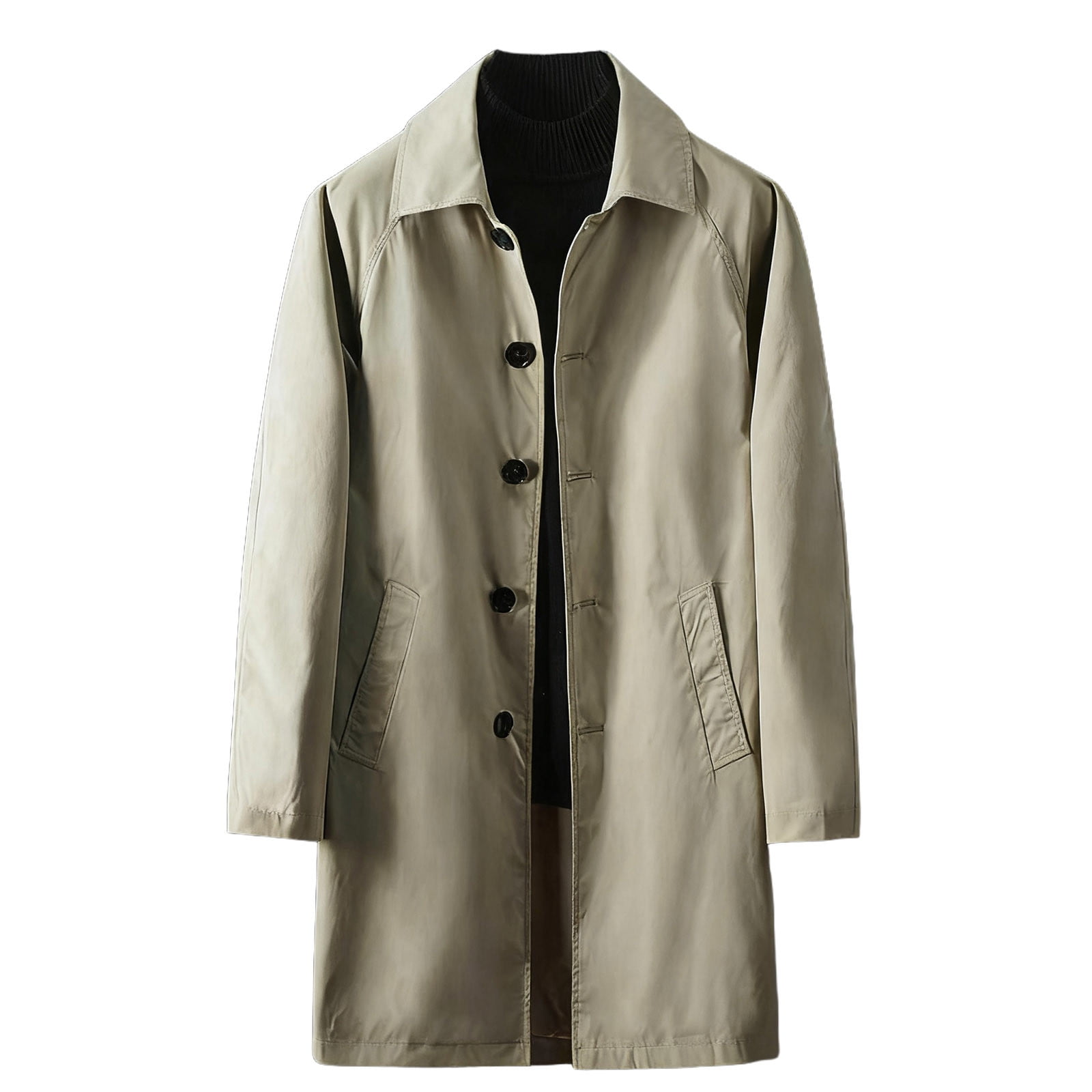 Afuyipoi Mens Mid Length Trench Coat,Winter Casual Warm Pea Coat Jacket ...