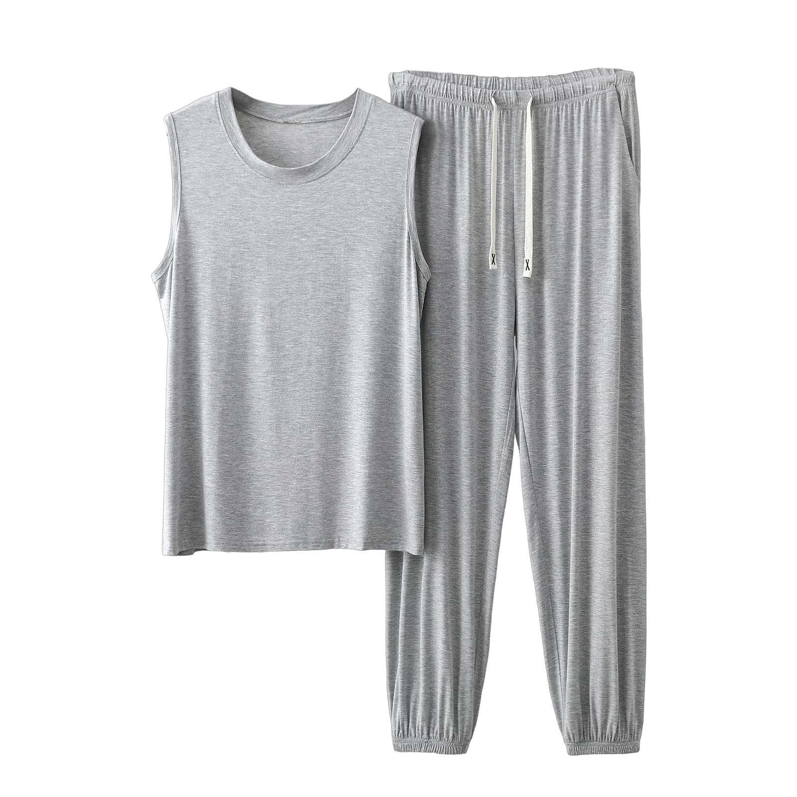 Afuyipoi Mens Modal Pajamas Sets,Soft Stretch Sleeveless Tee & Joggers ...