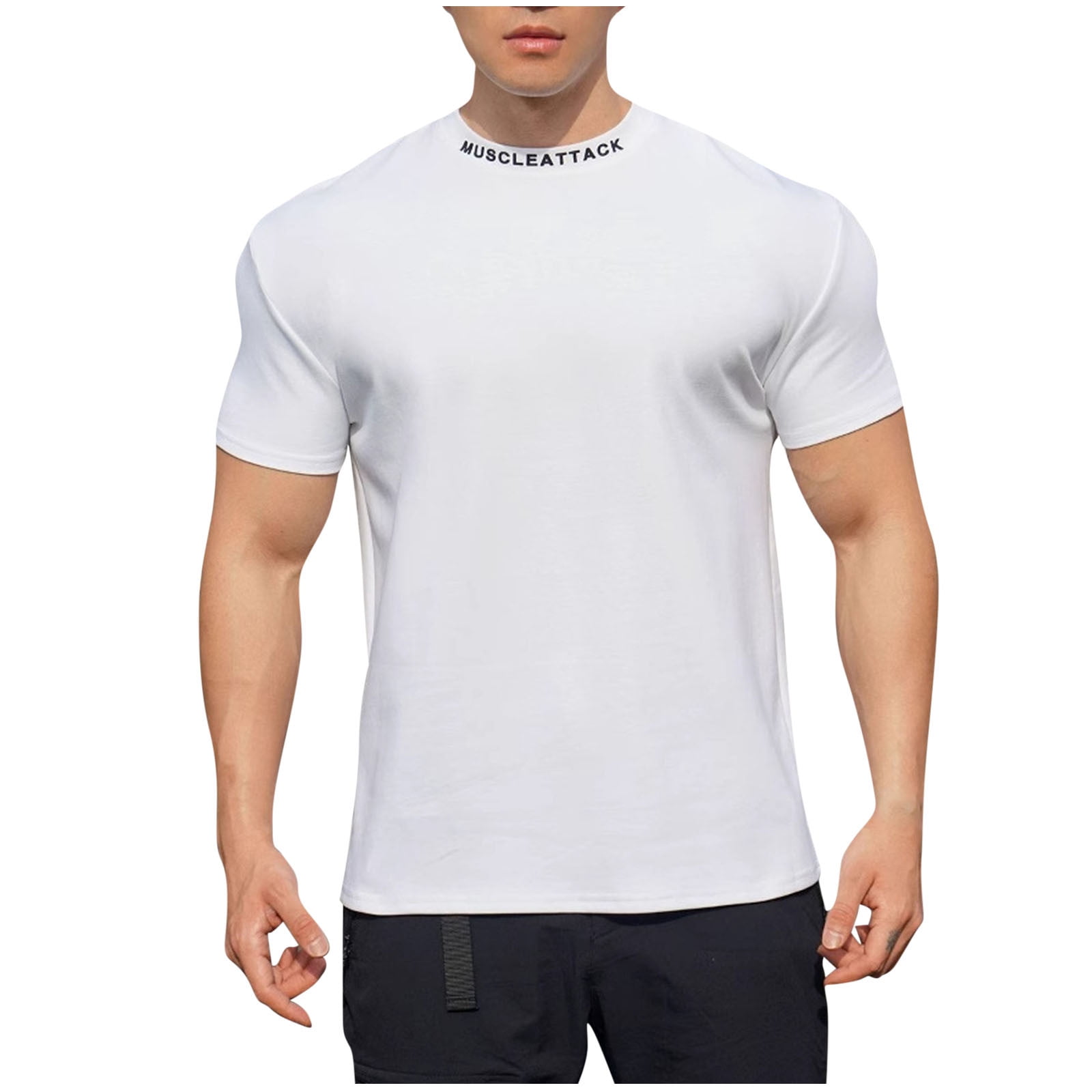 Afuyipoi Mens Muscle T-Shirts Letter Print, Lightweight Workout Short ...