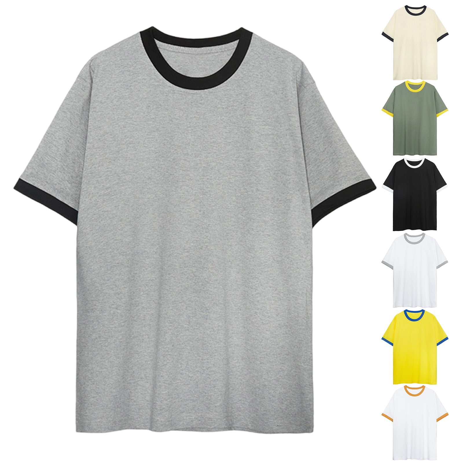 Afuyipoi Shirts for Men,Round Neck Contrast Trim Loose Fit Casual Wear ...