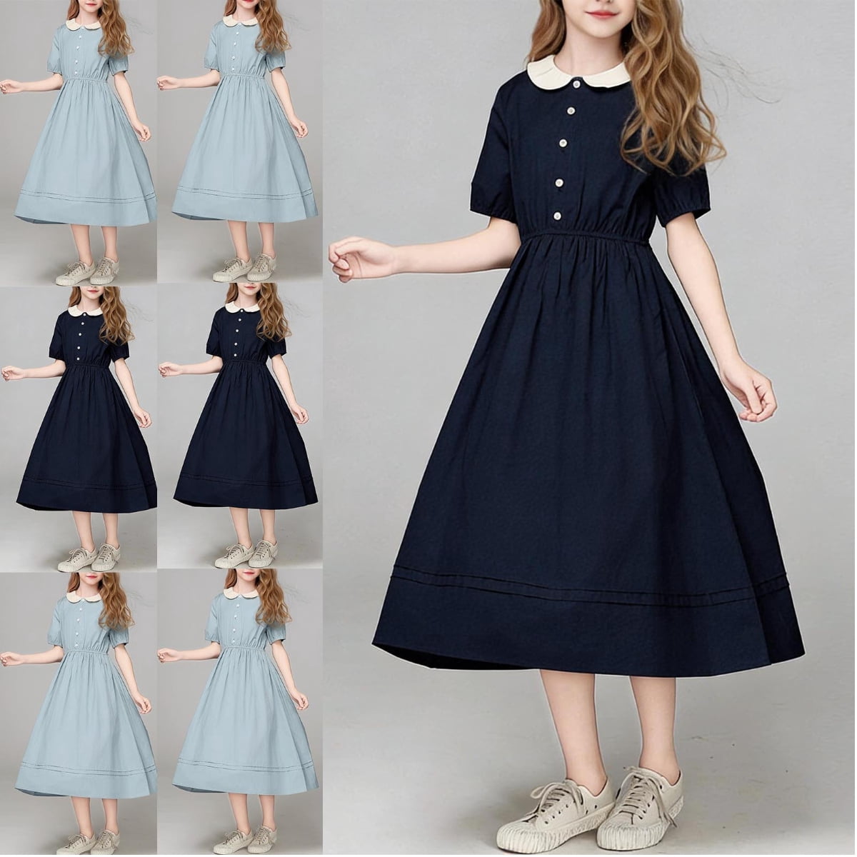 Afuyipoi Summer Dress for Girls（For 7-16）, College Style High-Waist ...