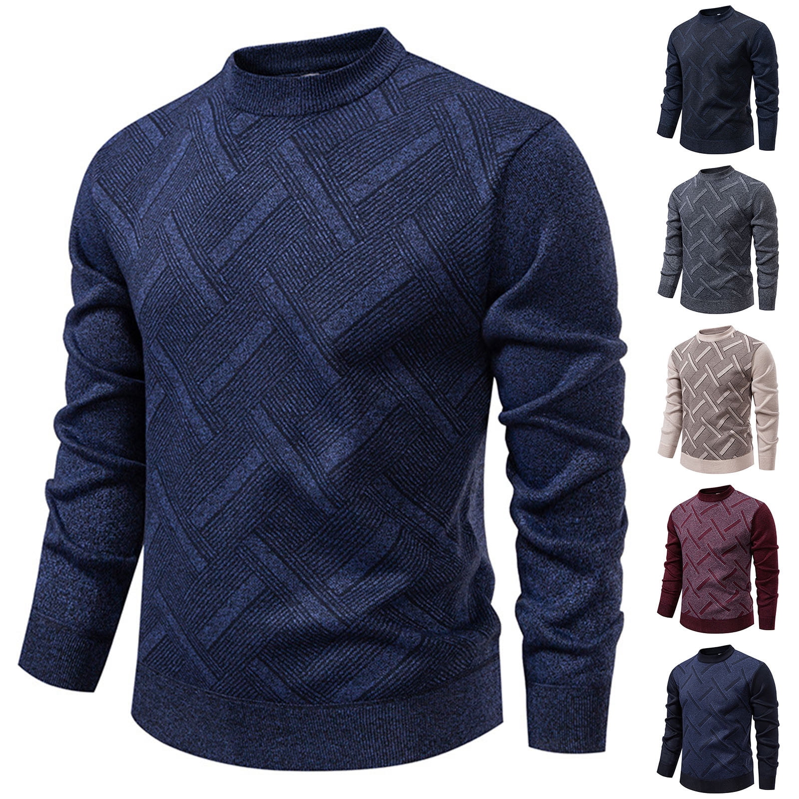 Afuyipoi Sweaters for Men, Elastic Knit Round Neck Pullover Striped ...