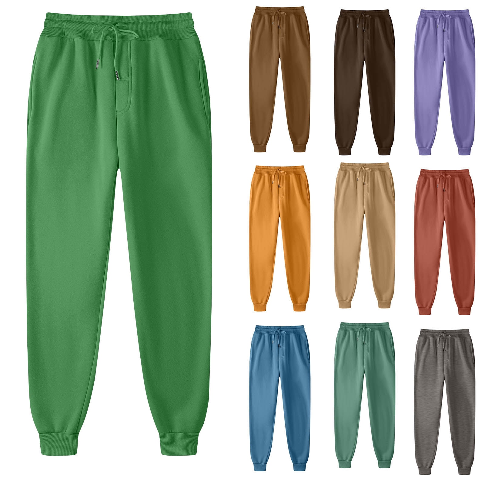 Afuyipoi Sweatpants for Men, Side Pockets Elastic Waist Solid Color ...