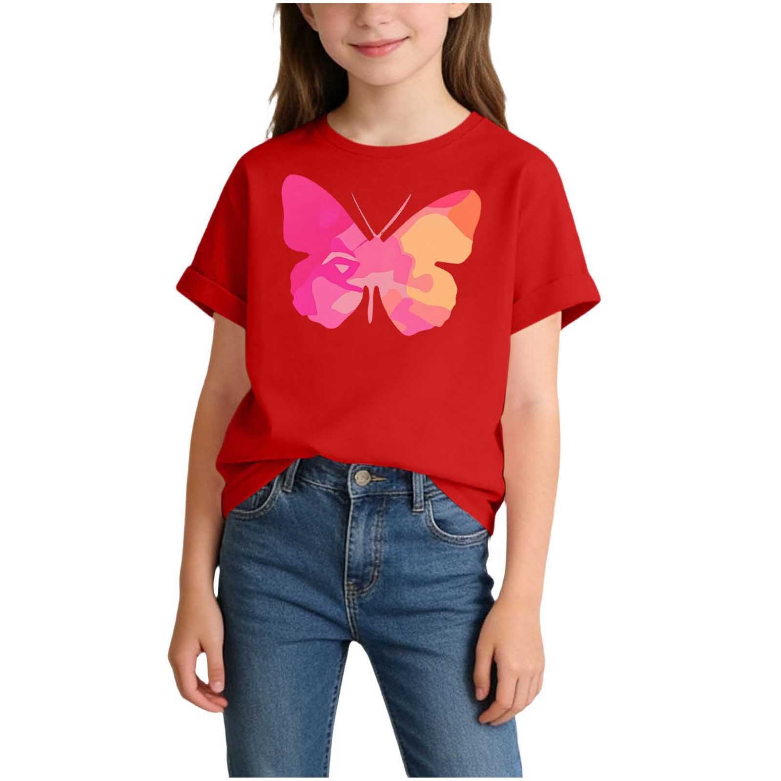 Afuyipoi T-shirts for Girls,Butterfly Crewneck Casual Summer Graphic ...