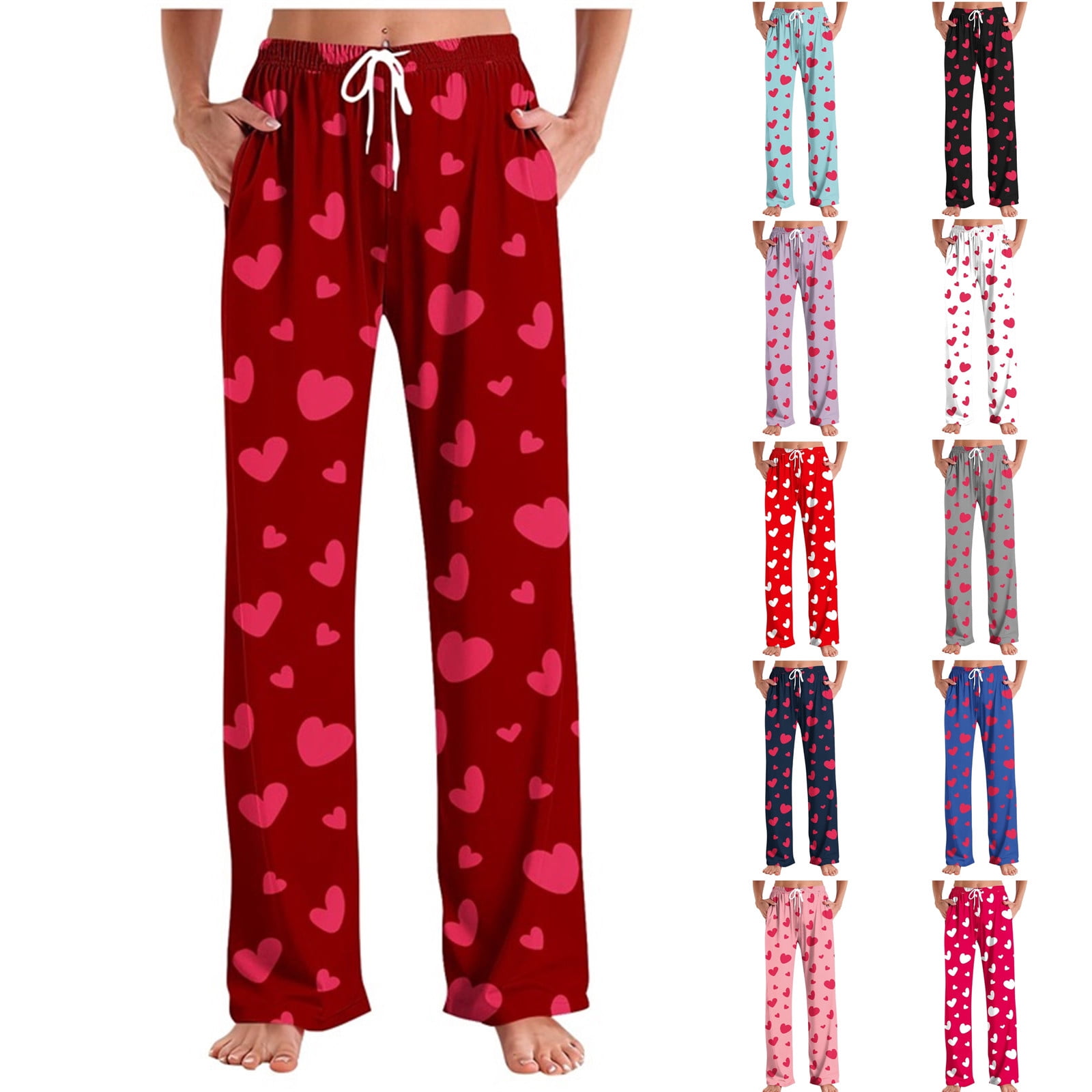 Afuyipoi Valentine Lounge Pants, Full Length Sleepwear Drawstring Home ...