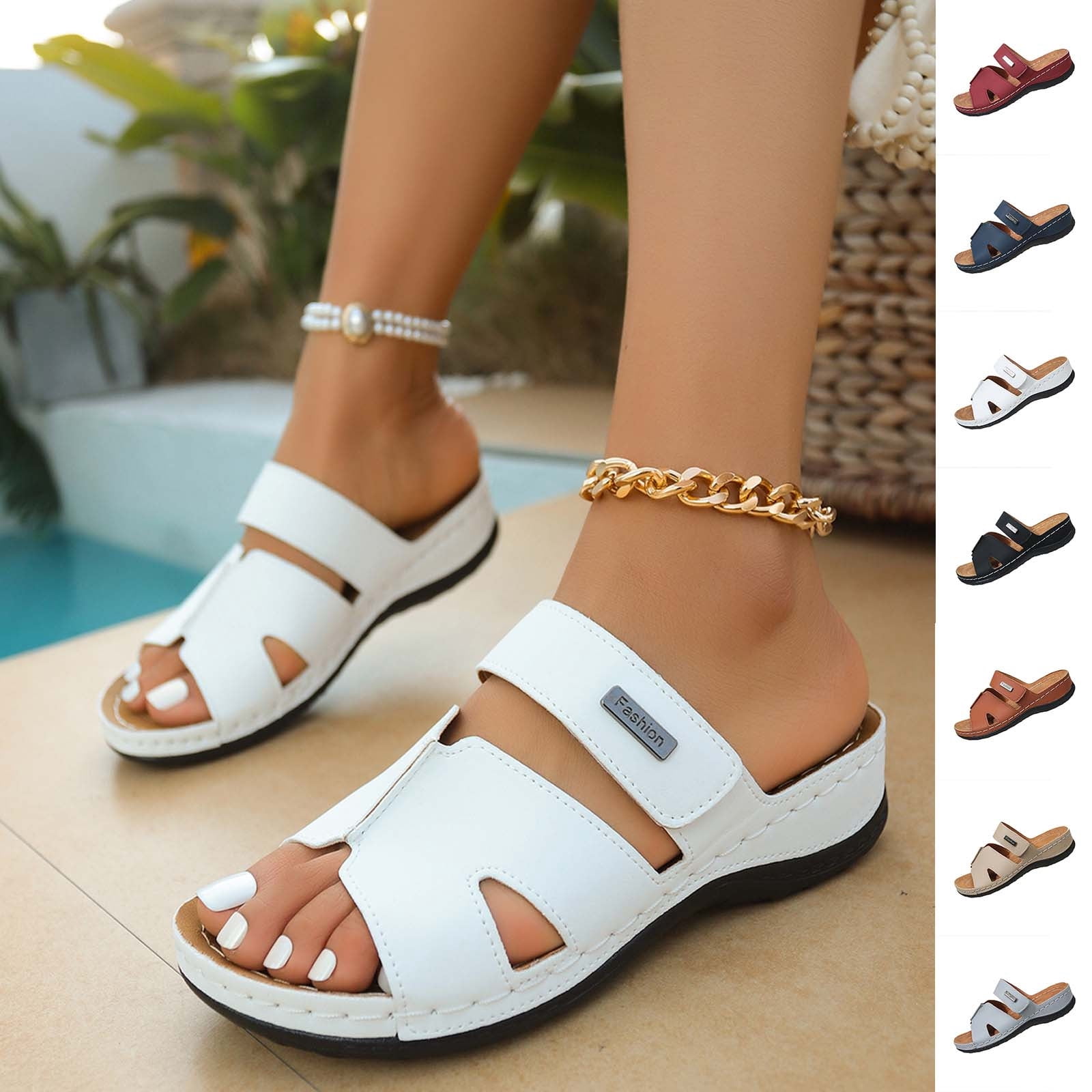 Afuyipoi Women's Adjustable Strap Wedge Sandals Open Toe Slip On Summer ...