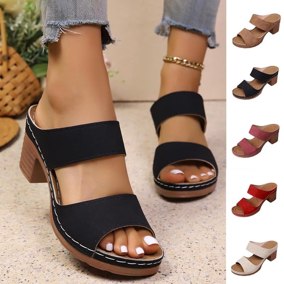 Afuyipoi Women's Block Heel Mules Sandals Casual Summer Thick Platform ...