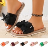 Afuyipoi Women's Bow Flat Sandals Open Toe Plus Size Comfortable Summer ...