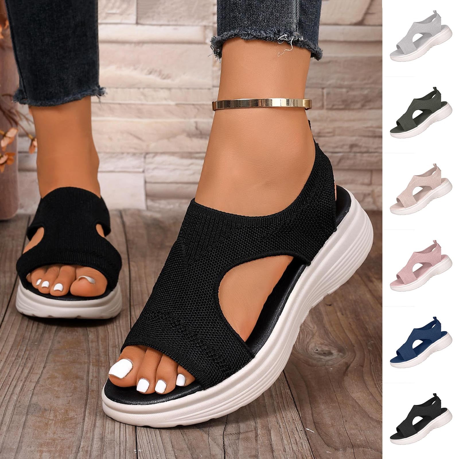 Afuyipoi Women's Breathable Mesh Sandals Slip On Round Toe Open Toe ...