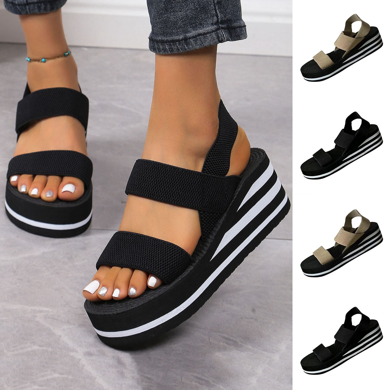 Afuyipoi Women's Elastic Strappy Sandals Plus Size Comfortable Summer ...