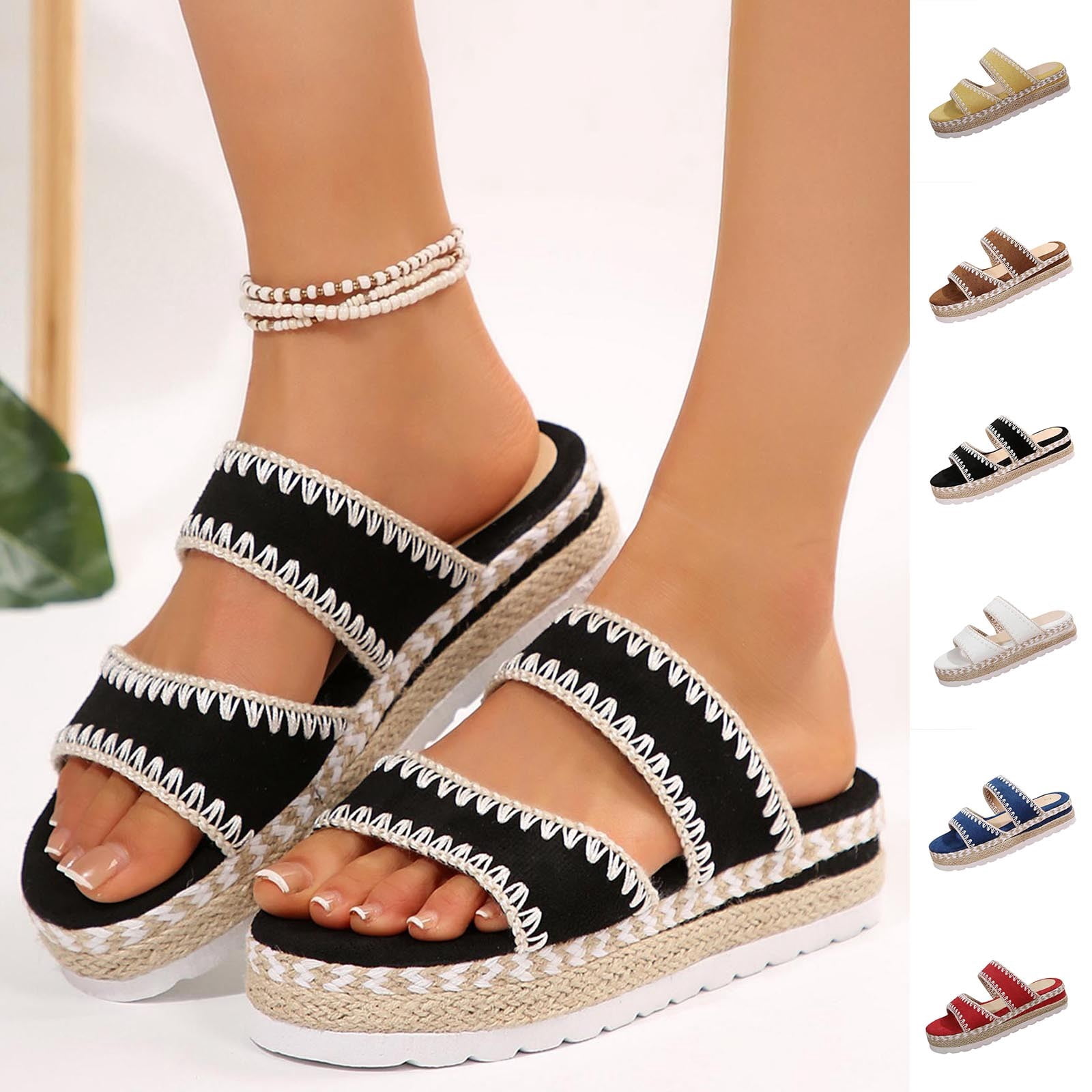 Afuyipoi Women's Flat Slide Sandals Thick Sole Plus Size Comfortable ...